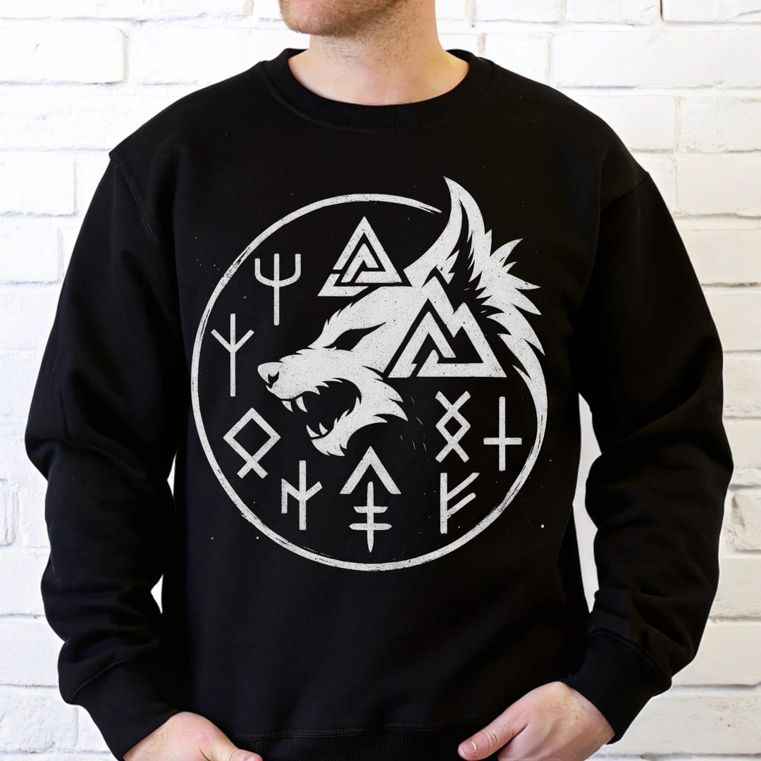 Viking Wolf Rune Circle Sweatshirt | Norse Mythology Wolf Symbol ...