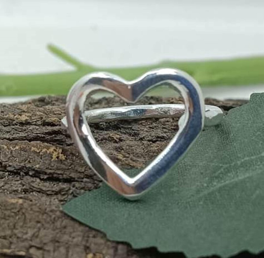 Sterling Silver Open Heart Ring | Minimalist Handmade Love Ring - Etsy