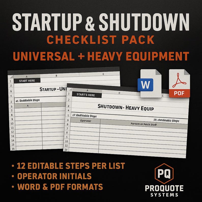 Startup and Shutdown Checklist | Equipment Operation Form | Contractor ...