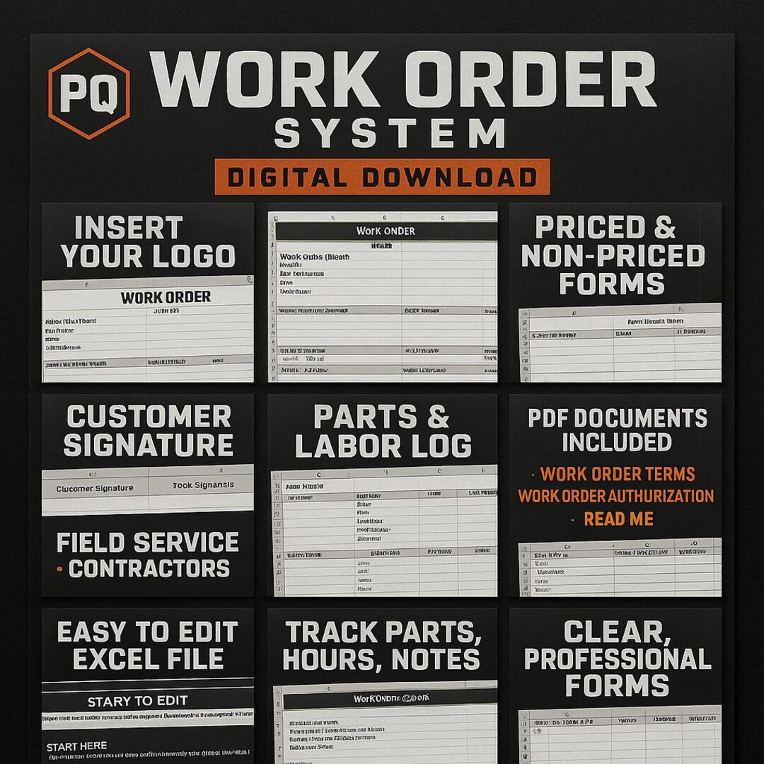 Work Order Template | Editable Service Form | Contractor Job Sheet ...