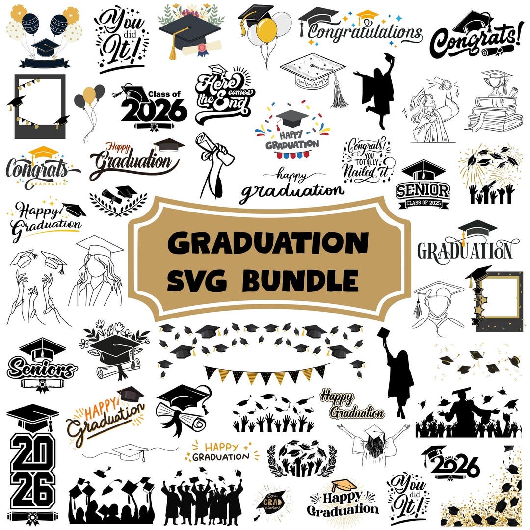 Paquete SVG de graduación: birrete, clipart, silueta (descarga digital ...