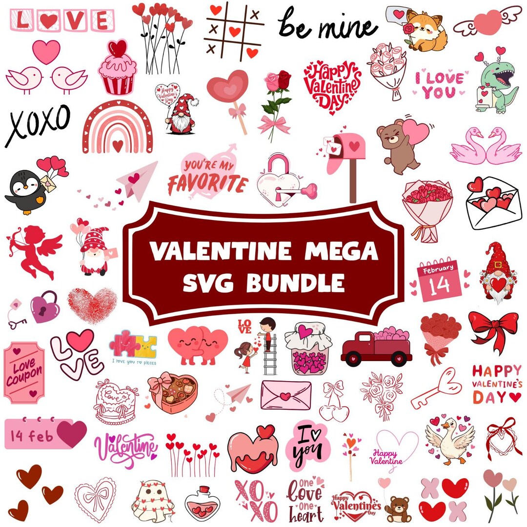 Valentine's Day Mega SVG Bundle, Retro Love Clipart, Digital Files ...