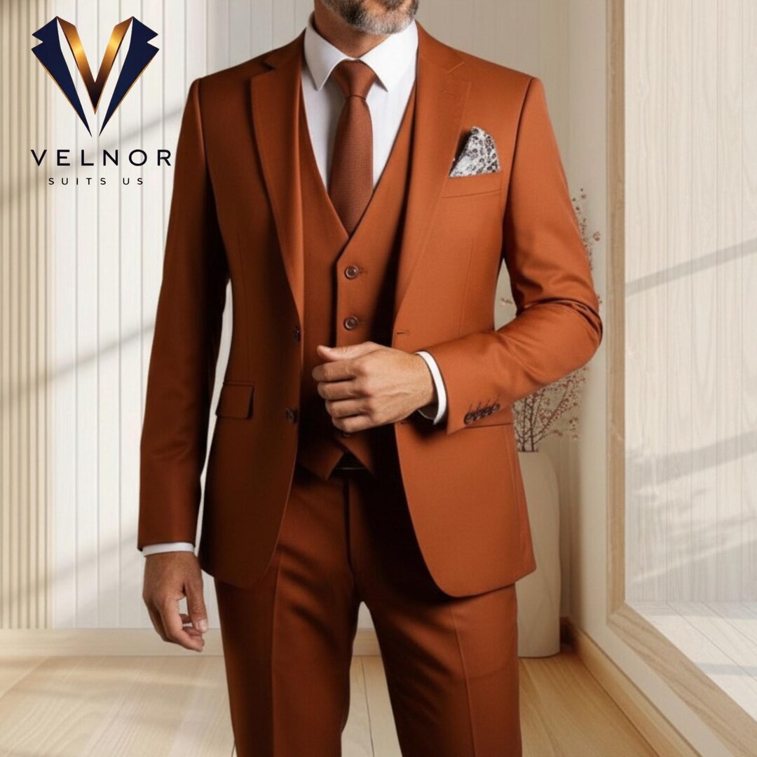 Men’s Rust Color 3 Piece Suit – Slim Fit Wedding and Formal Attire - Etsy