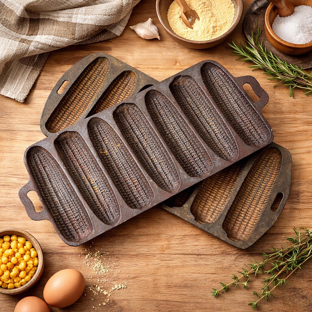 Vintage Cast Iron Cornbread Pans, Set of 2 Corn Stick Molds, Rustic ...