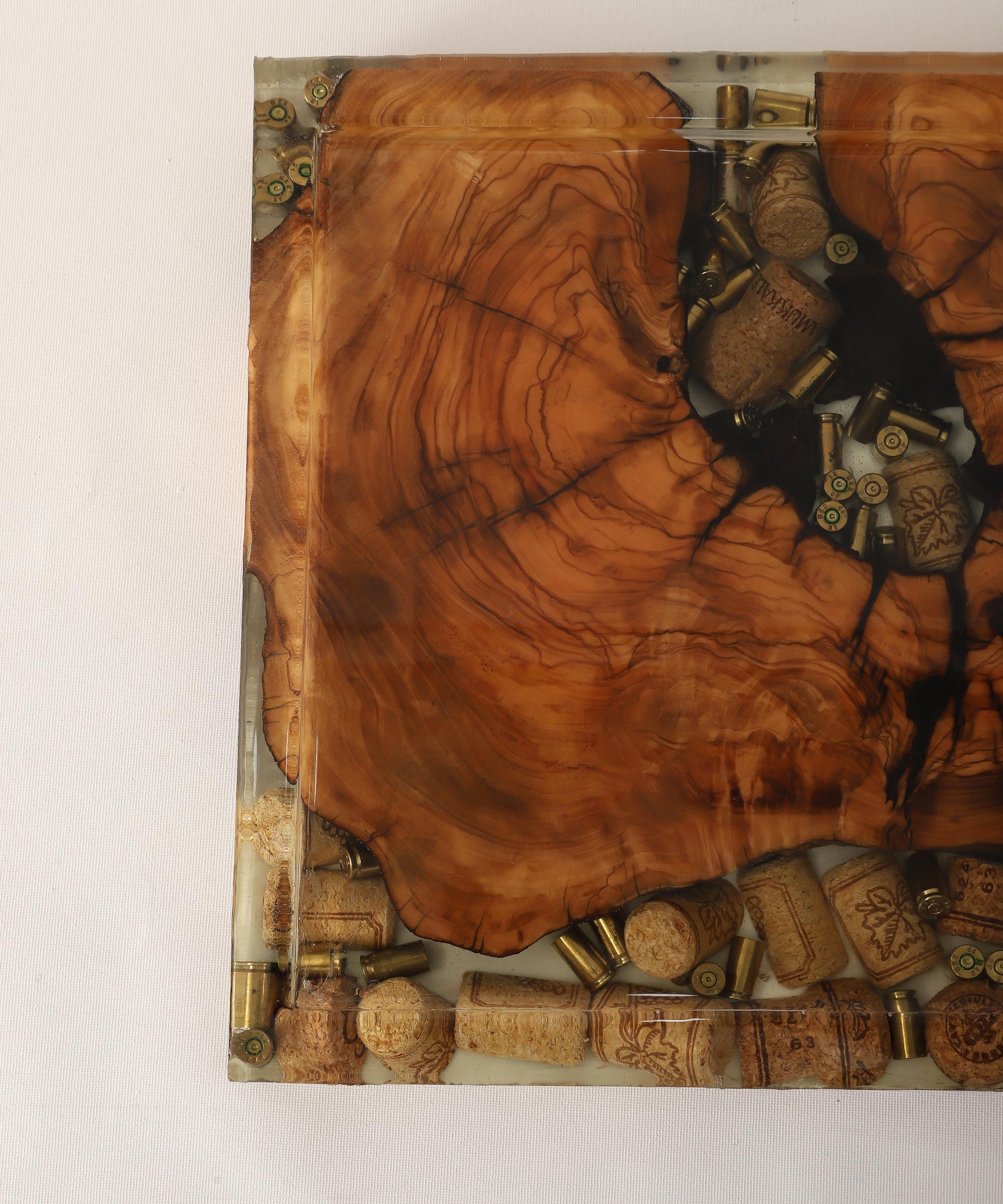 Unique Service Tray With Olive Wood and Epoxy Resin , Wine Cork and ...