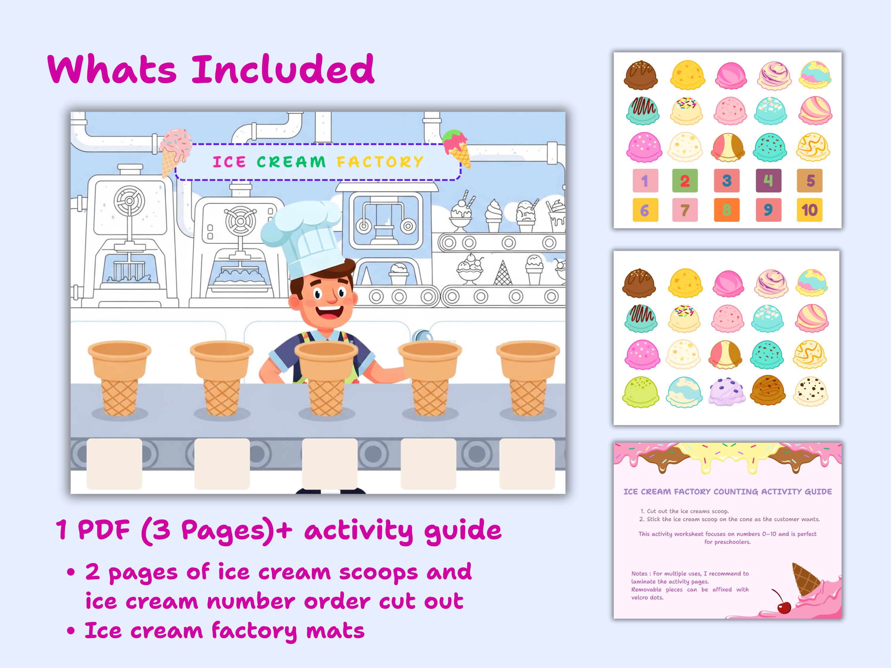 1-10 Number Counting Activity Worksheets Ice Cream Factory, Easy Math ...