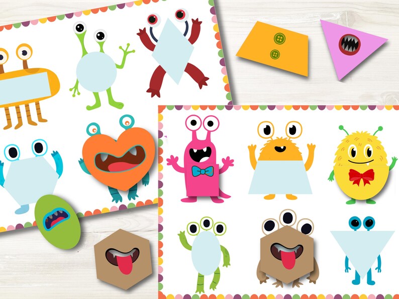Monster Shape Matching Activity for Preschool | Basic Shapes Learning ...