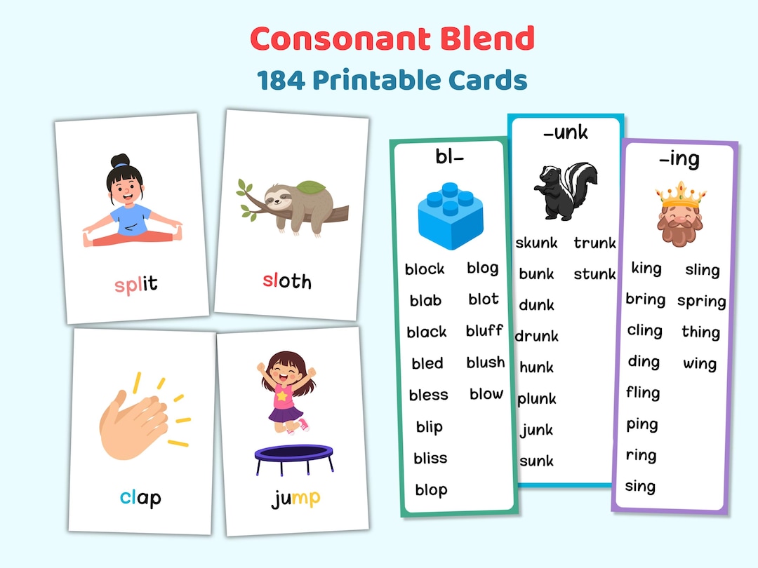 184 Consonant Blend Flashcards, Printable Blend Cards, Beginning ...