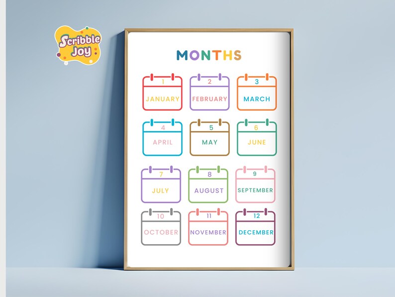 Months Printable Poster, Classroom Posters, Educational Wall Art ...