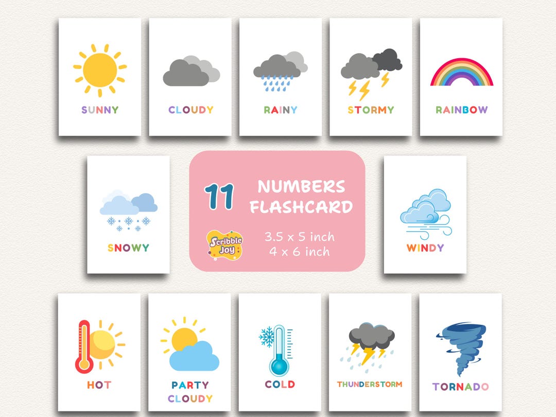 Weather Flashcards for Kids, Preschool Learning Cards, Toddler Climate ...