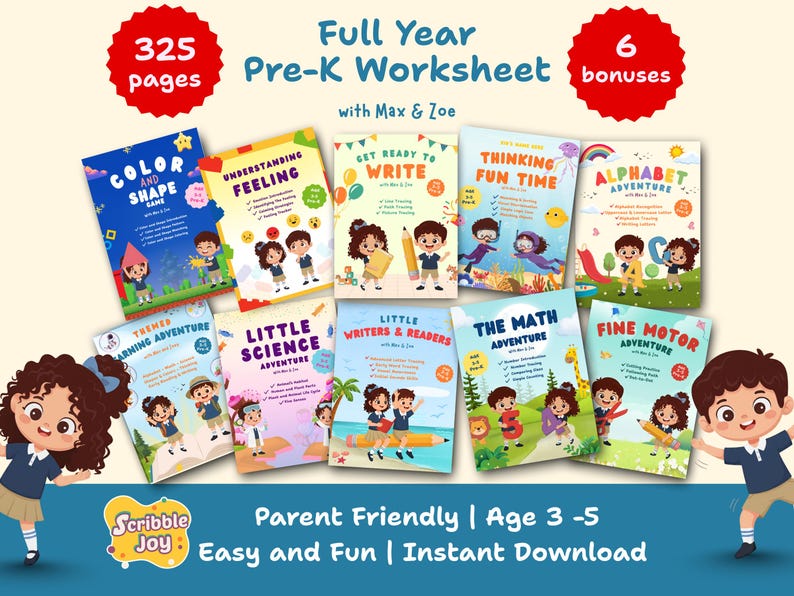 Pre-k Full Year Worksheet Bundle, Printable Pre-school Learning Tools ...