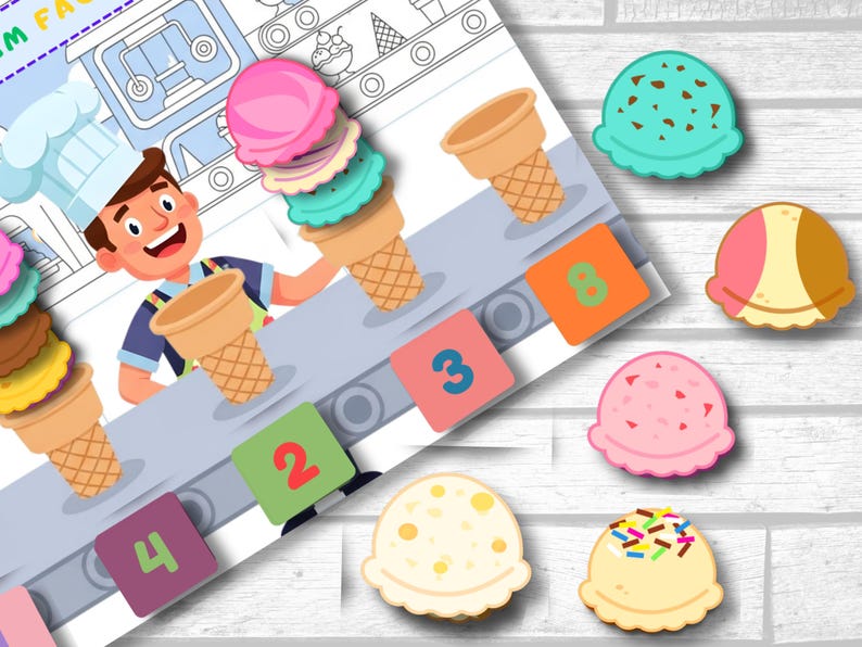 1-10 Number Counting Activity Worksheets Ice Cream Factory, Easy Math ...