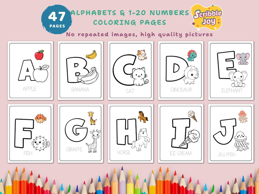 Alphabet & Numbers 1–20 Coloring Pages, ABC Learning Printable for Kids. - Etsy