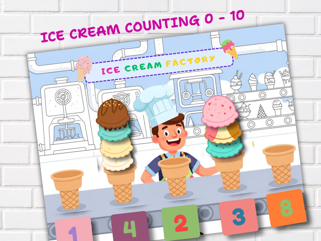 1-10 Number Counting Activity Worksheets Ice Cream Factory, Easy Math ...