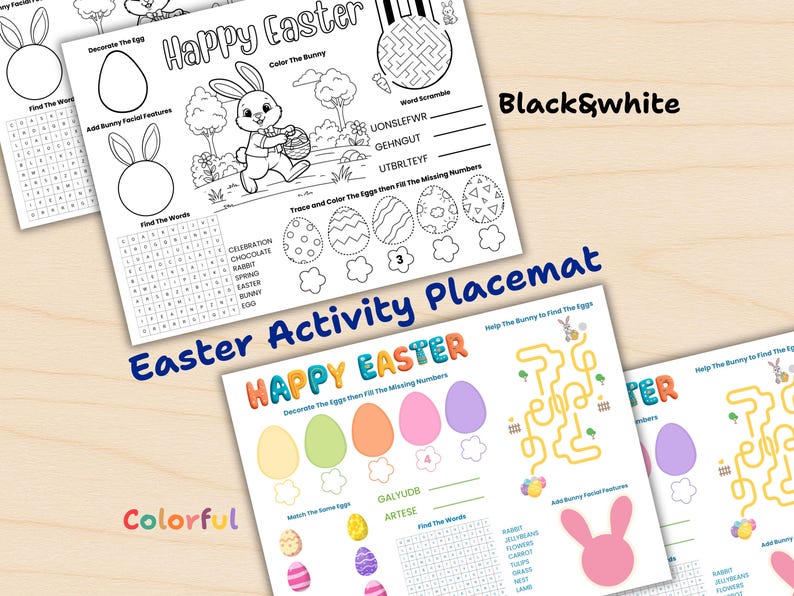 Easter Activity Placemat, Coloring, Maze, Word Search (digital Download ...
