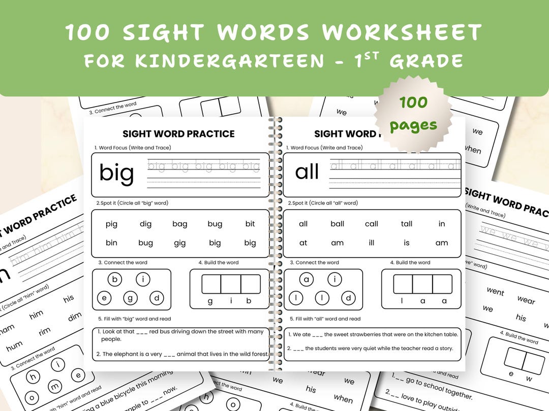 100 Sight Words Worksheets, Kindergarten, 1st Grade Reading Fluency ...