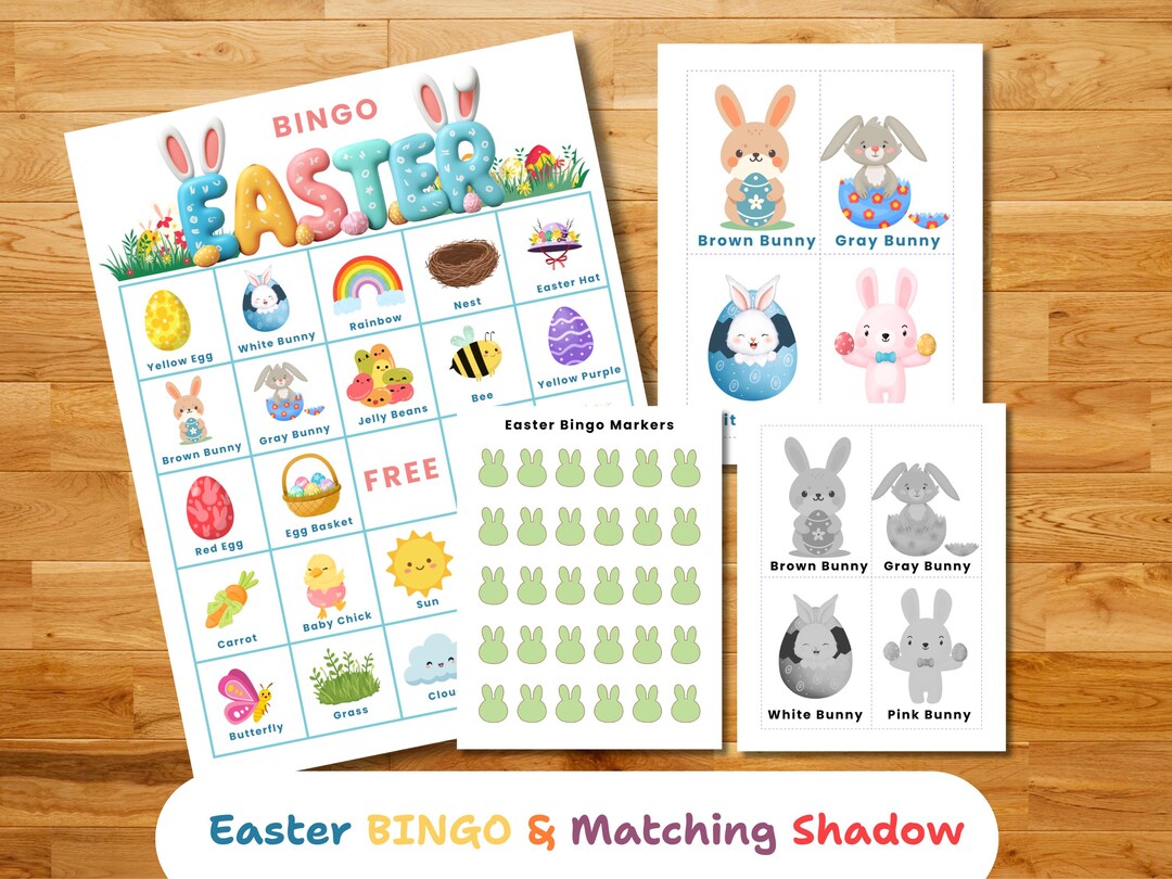 Easter Bingo Game for Kids, Easter Shadow Matching Activity, Preschool ...