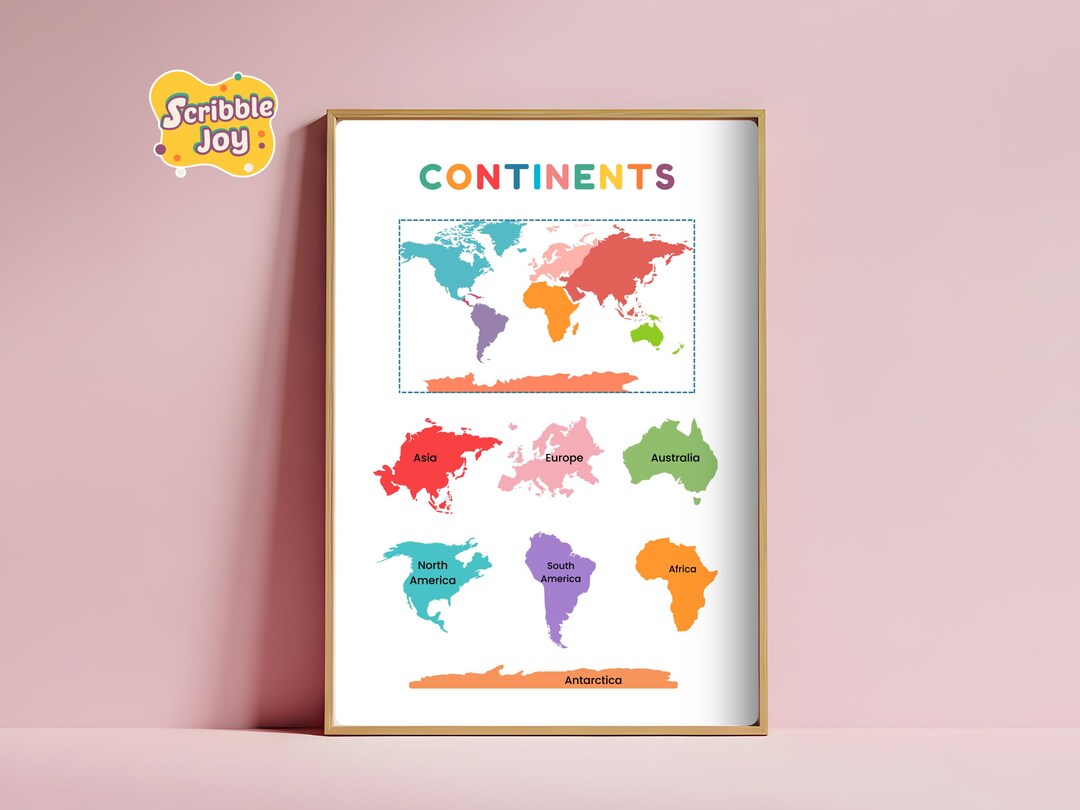 Continents Poster, Kids Educational Wall Art, Preschool Printable ...