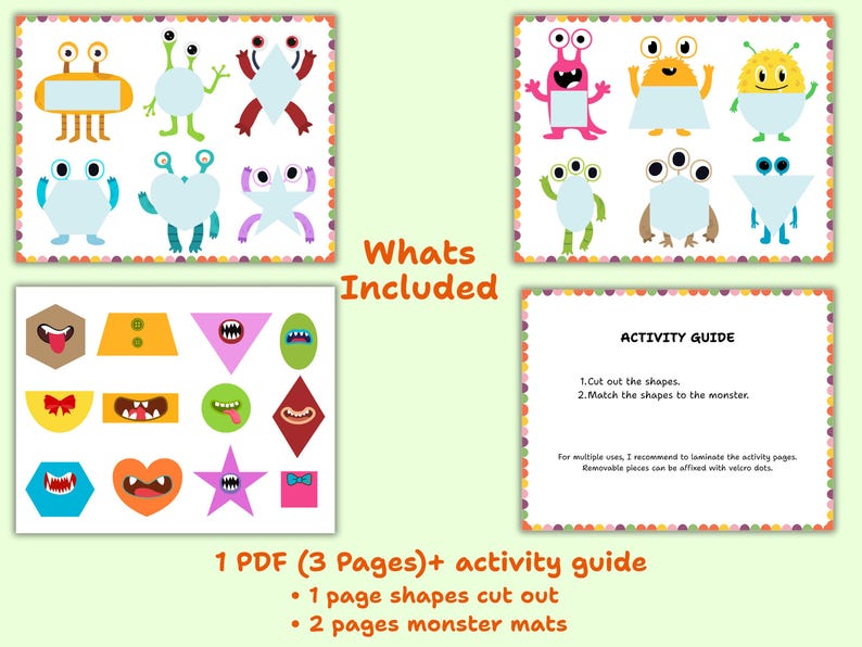 Monster Shape Matching Activity for Preschool | Basic Shapes Learning ...