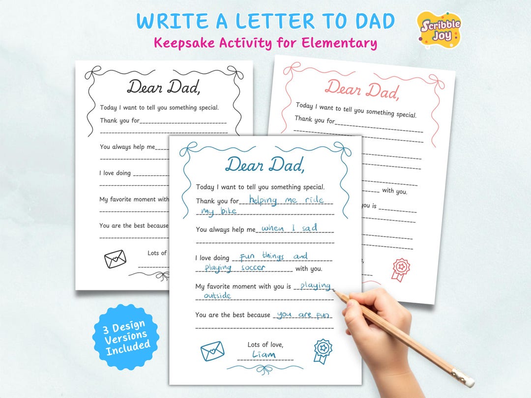 Father's Day Letter to Dad Printable, Kids Activity, Keepsake, Letters ...