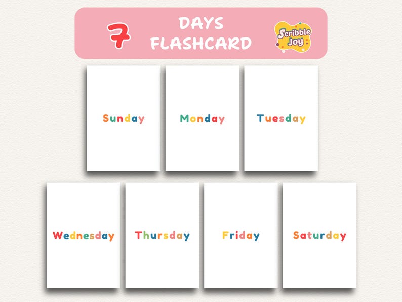Days Flashcards, Printable Preschool Cards, Vocabulary Flashcard ...