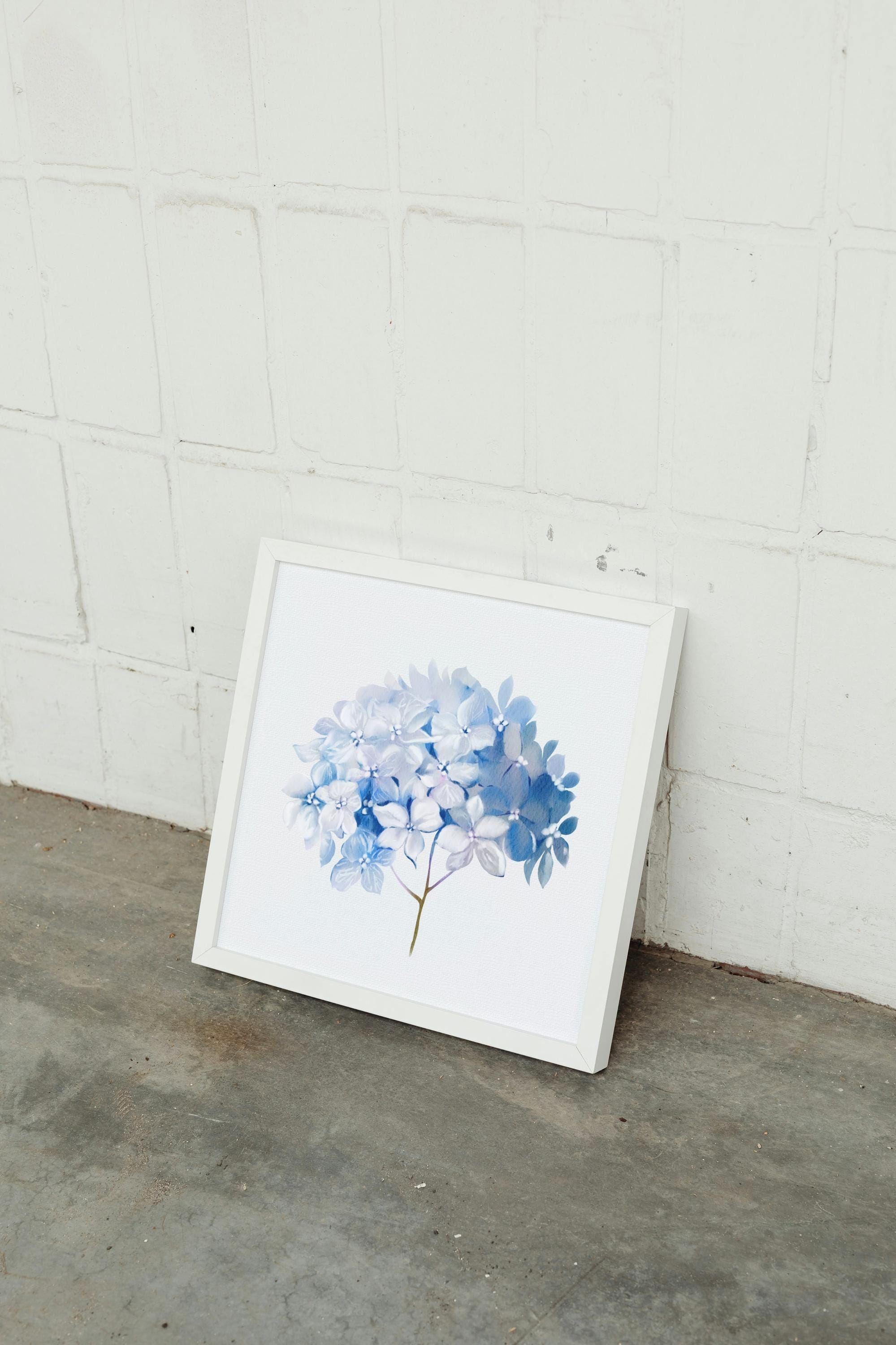 Set of 3 Minimal Floral Wall Art Prints | Blue Botanical Canvas Style ...
