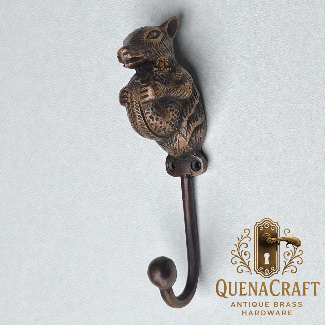 Vintage Antique Squirrel Walnut Head Solid Brass Hooks, Animal Wall ...