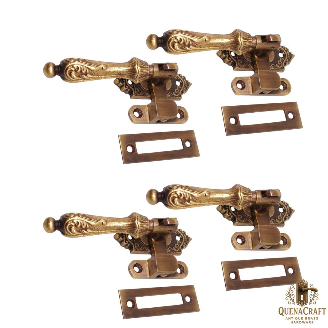 4X 4" Vintage Brass Teardrop Latch Locks, Solid Brass Swing Door Latch ...