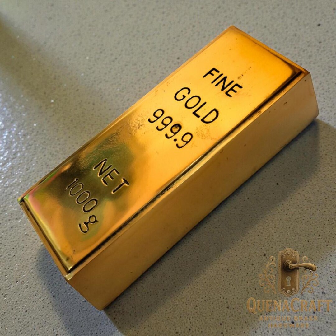 6" Solid Brass Fake Gold Bullion Bar Paperweight, Polished Brass Heavy ...