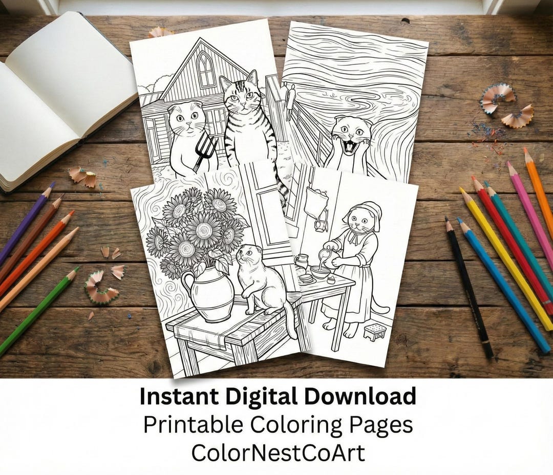 Cat Coloring Pages Famous Paintings Funny Art Coloring Book Printable ...