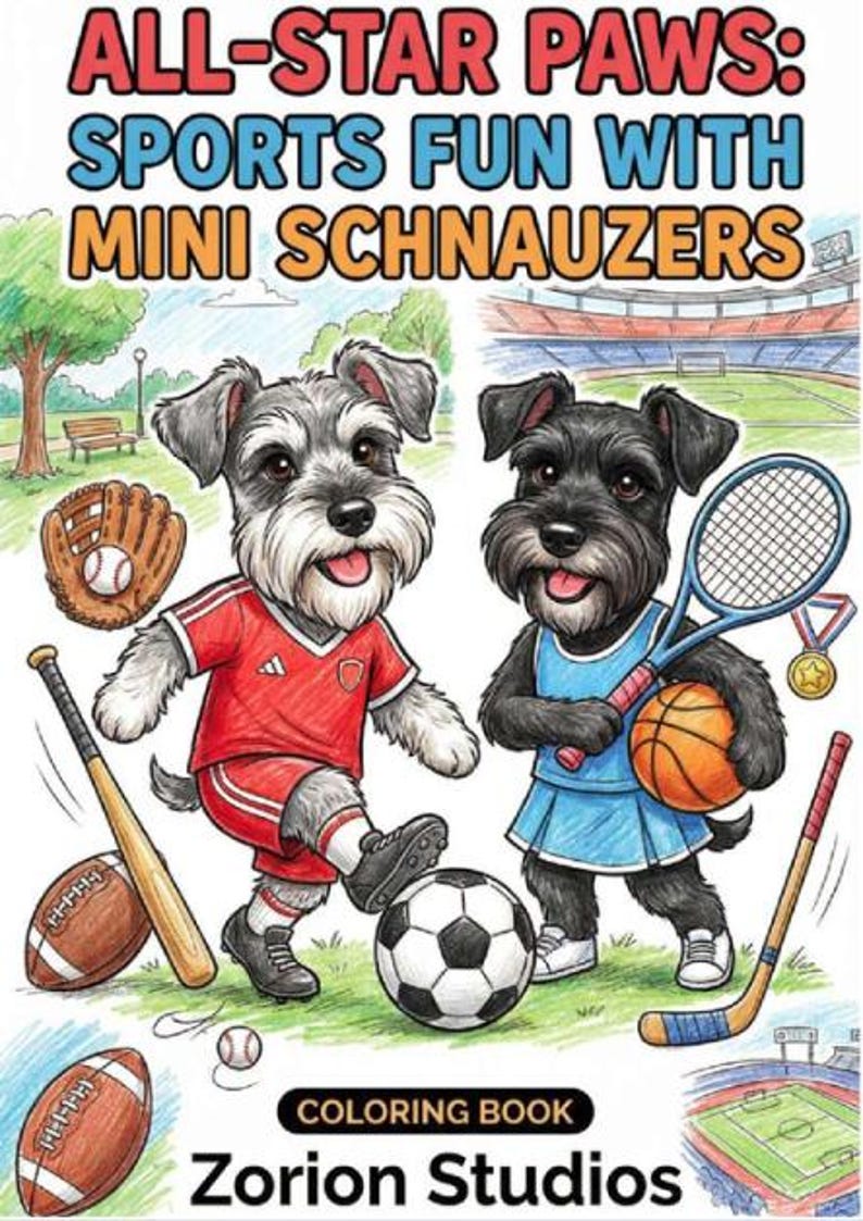 All-star Paws: Schnauzer Sports Coloring Book | Fun Dog Coloring Pages ...