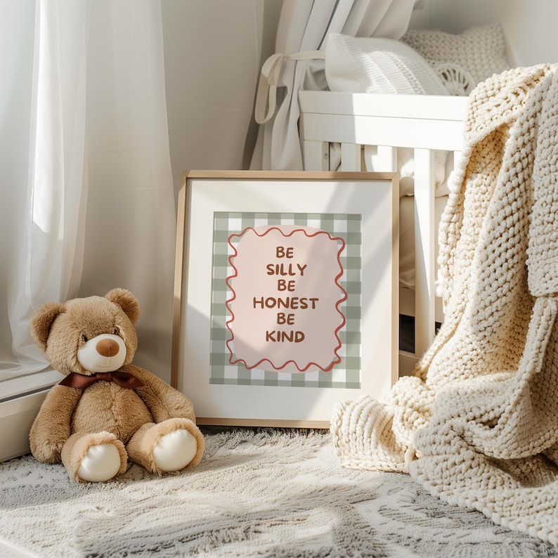 Be Silly Be Honest Be Kind Wall Art, Retro Kids Room Poster, Gingham ...