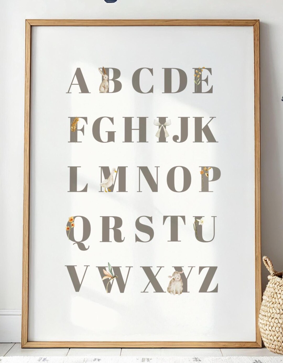 Minimal Alphabet Nursery Wall Art, Neutral ABC Poster for Baby Room ...