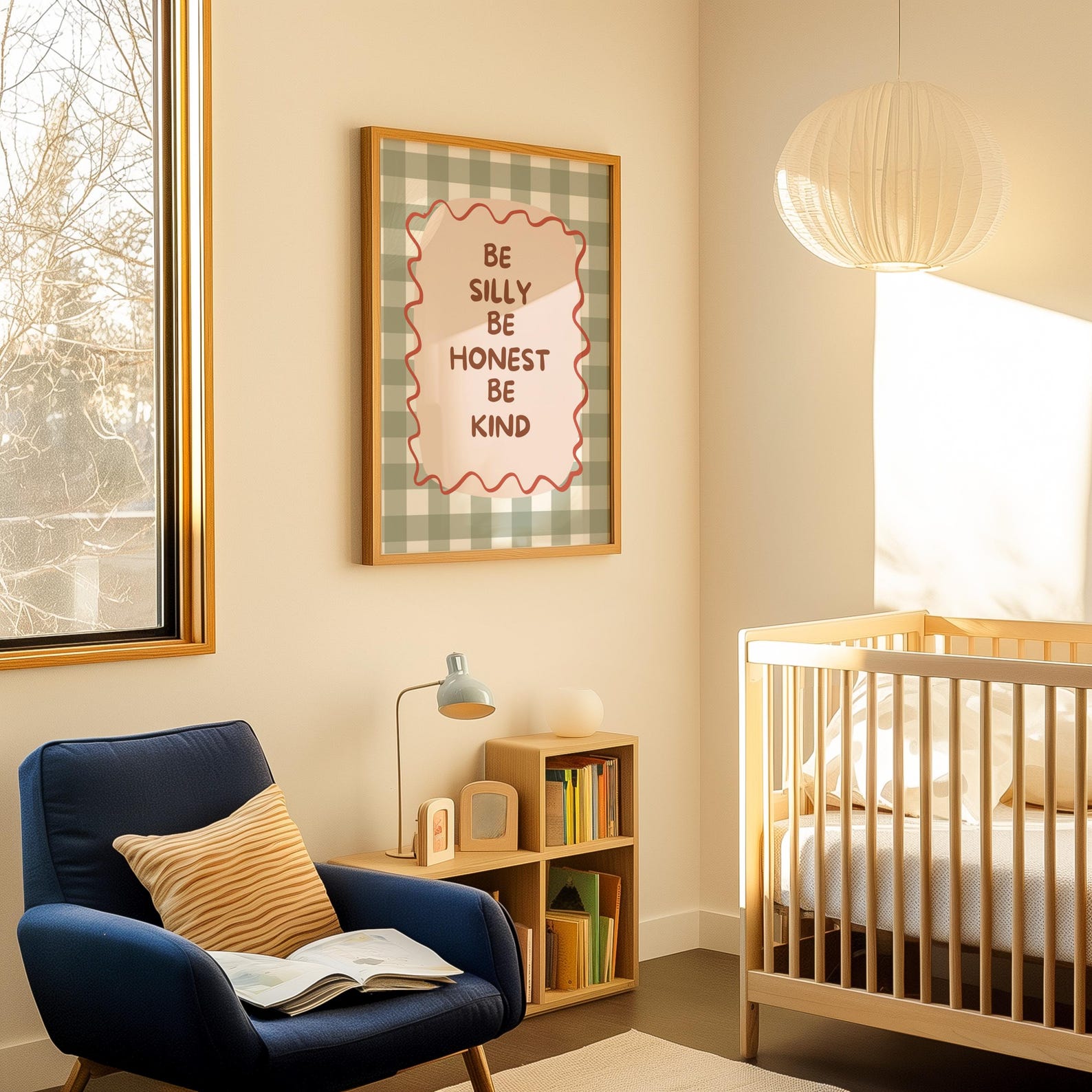Be Silly Be Honest Be Kind Wall Art, Retro Kids Room Poster, Gingham ...