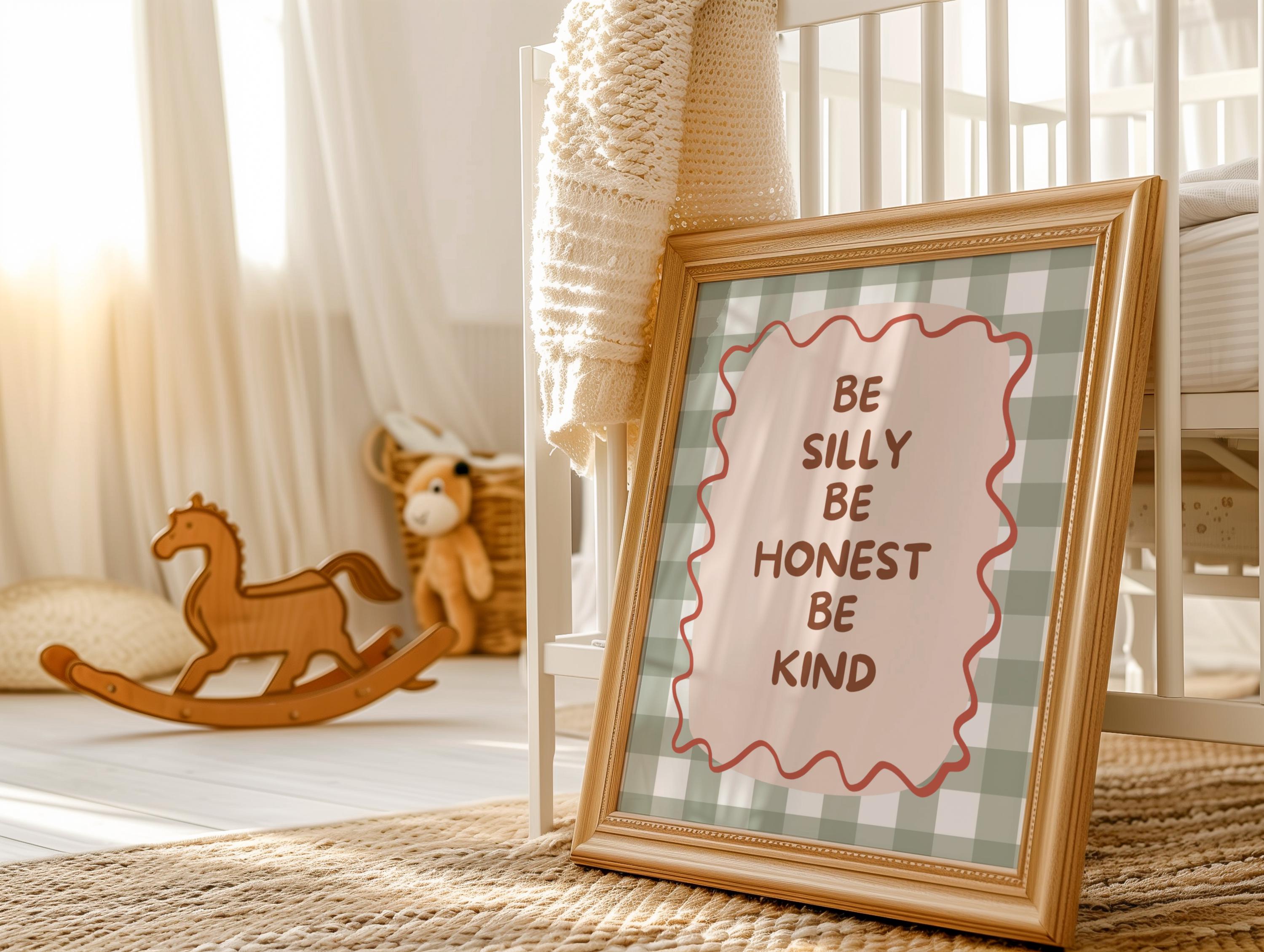 Be Silly Be Honest Be Kind Wall Art, Retro Kids Room Poster, Gingham ...