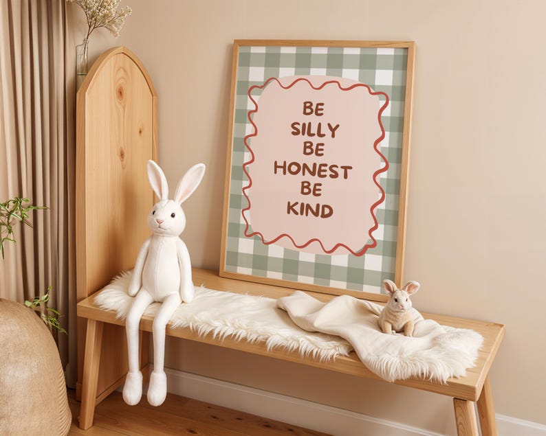 Be Silly Be Honest Be Kind Wall Art, Retro Kids Room Poster, Gingham ...