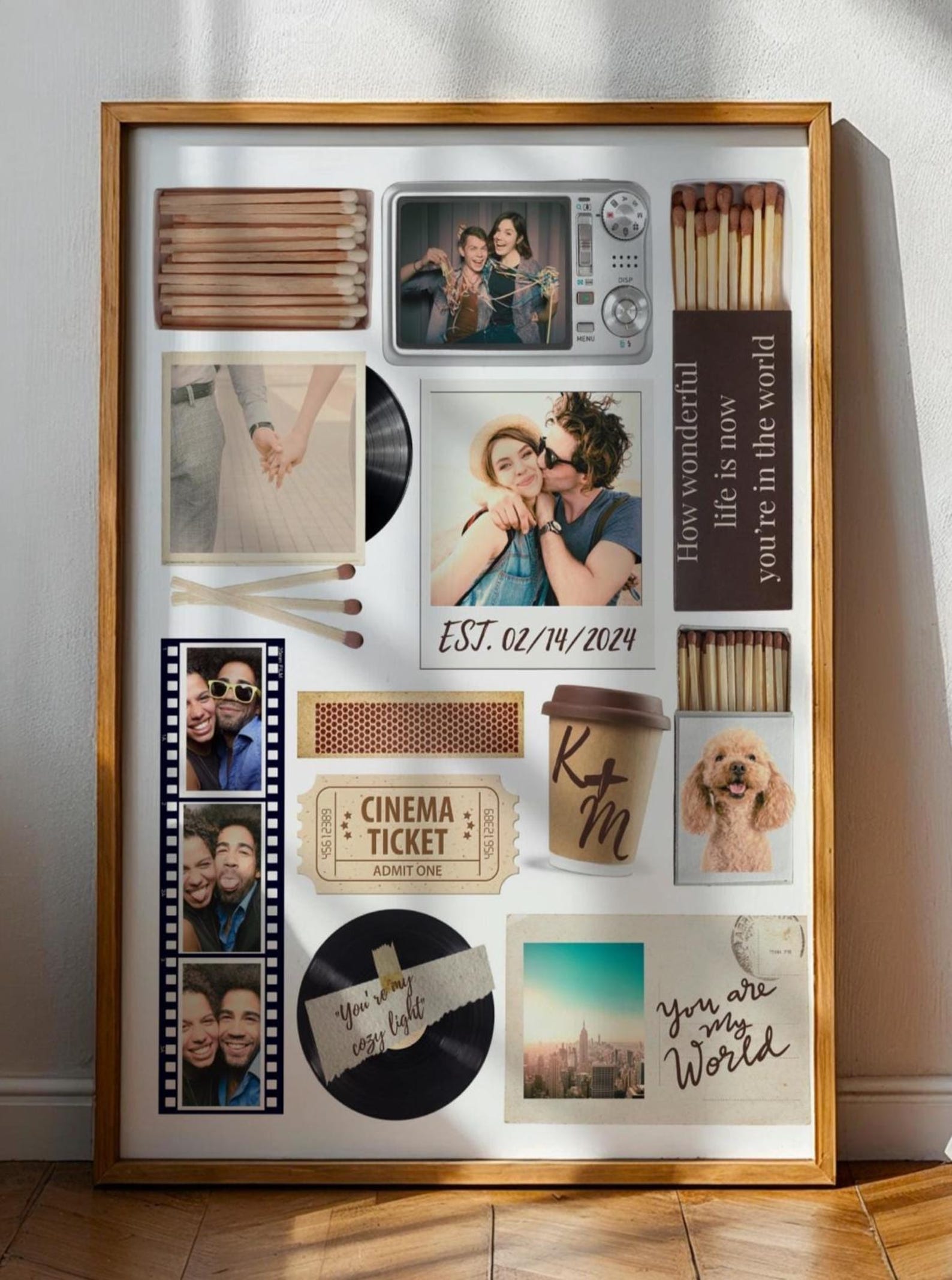 Couple Collage Template, Retro Matchbox Style Photo Poster, Editable ...
