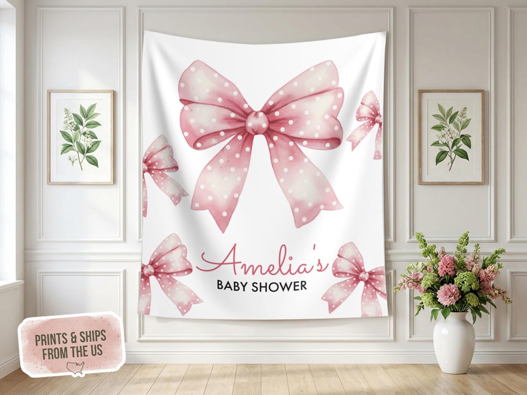 Coquette Backdrop Banner, Pink Bow Baby Shower - Etsy