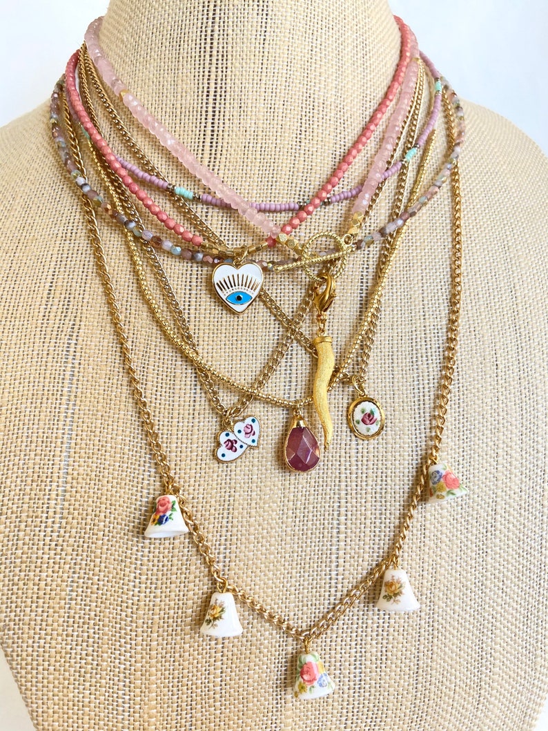 Gemstone and Vintage Charm Neck Mess Semiprecious Stone - Etsy