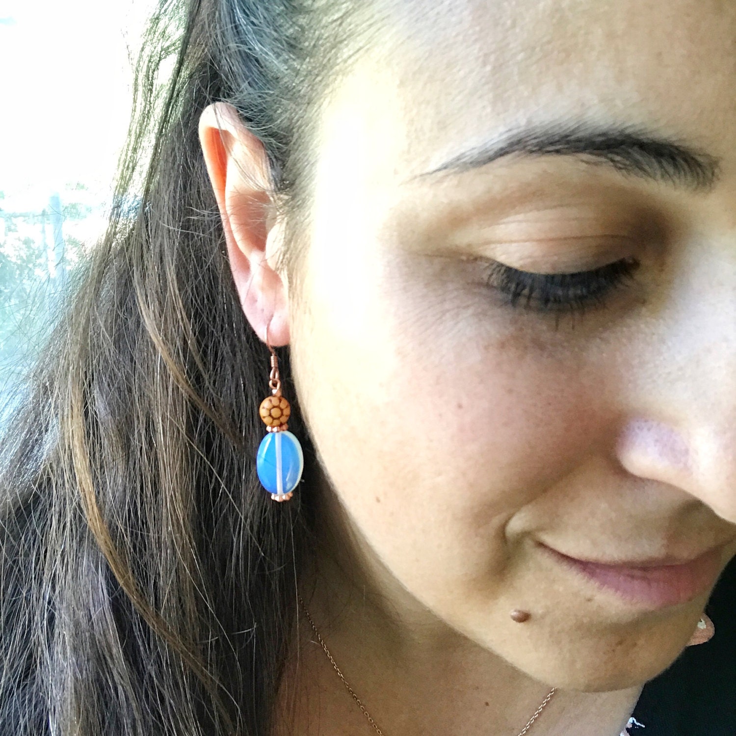 Bead earrings opalite gemstone jewelry bohemian earrings | Etsy