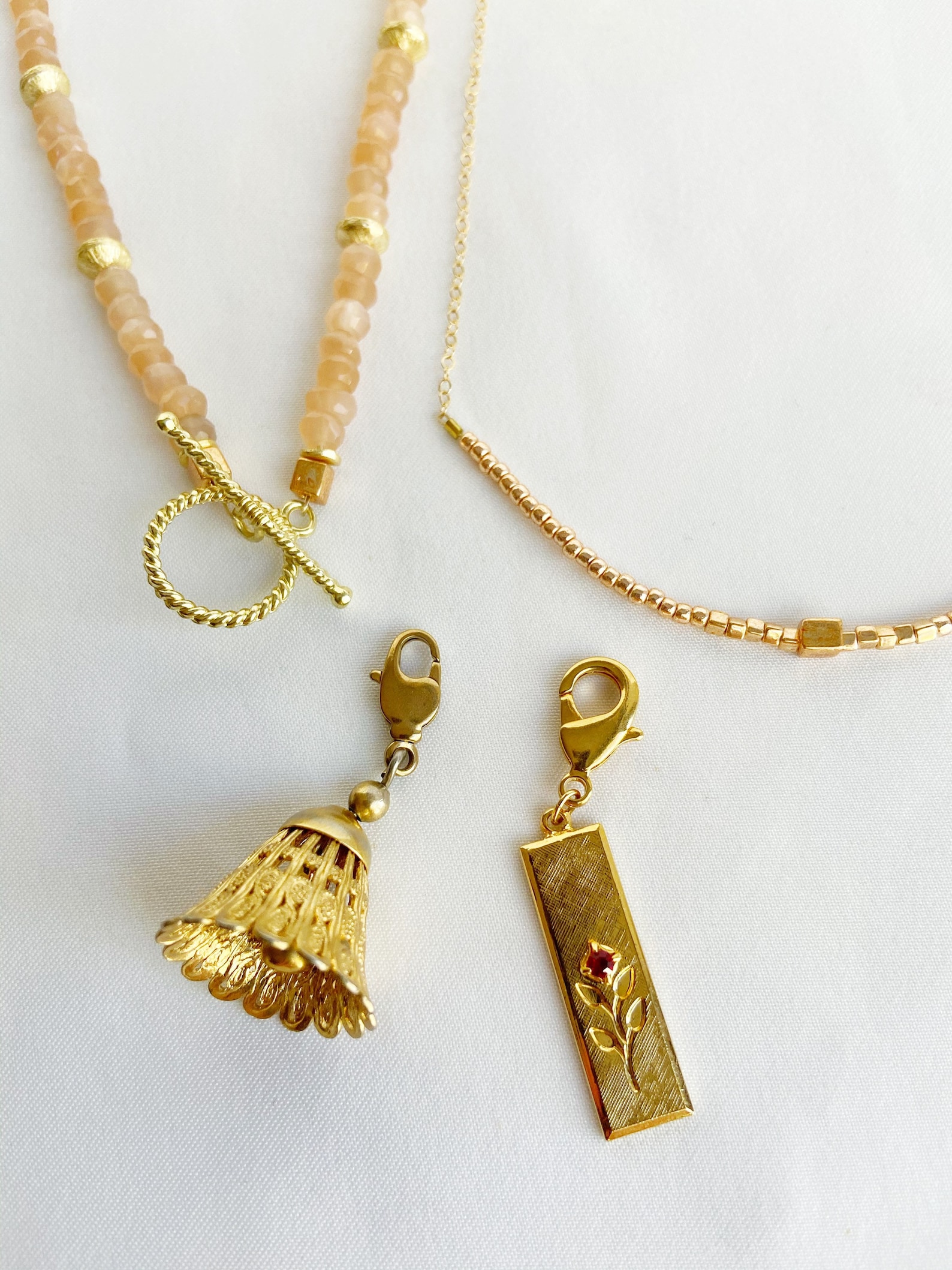 Gemstone and Vintage Charm Neck Mess Semiprecious Stone | Etsy