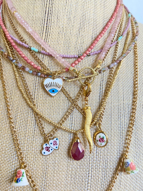 Gemstone and Vintage Charm Neck Mess Semiprecious Stone - Etsy