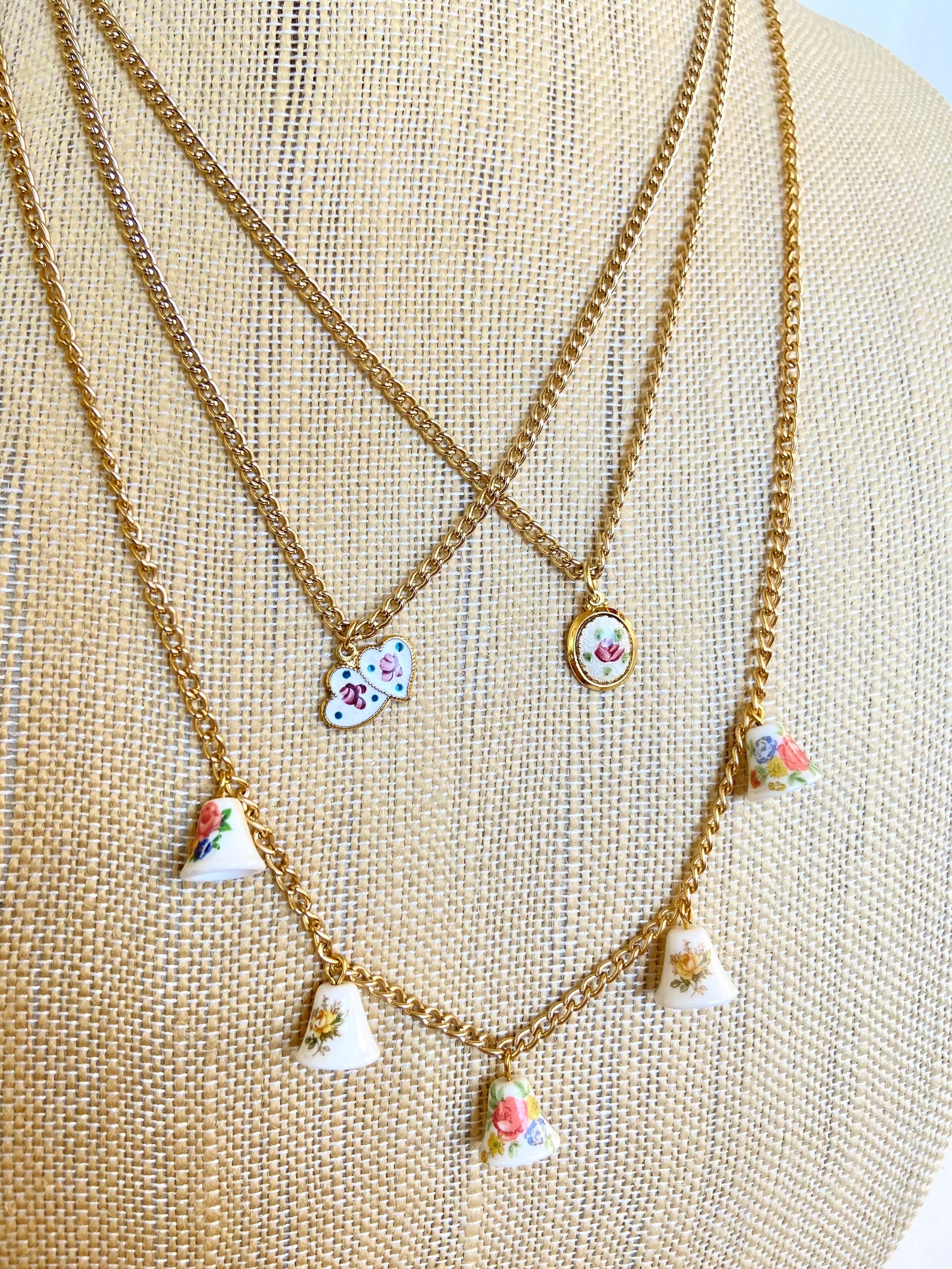 Gemstone and Vintage Charm Neck Mess Semiprecious Stone - Etsy