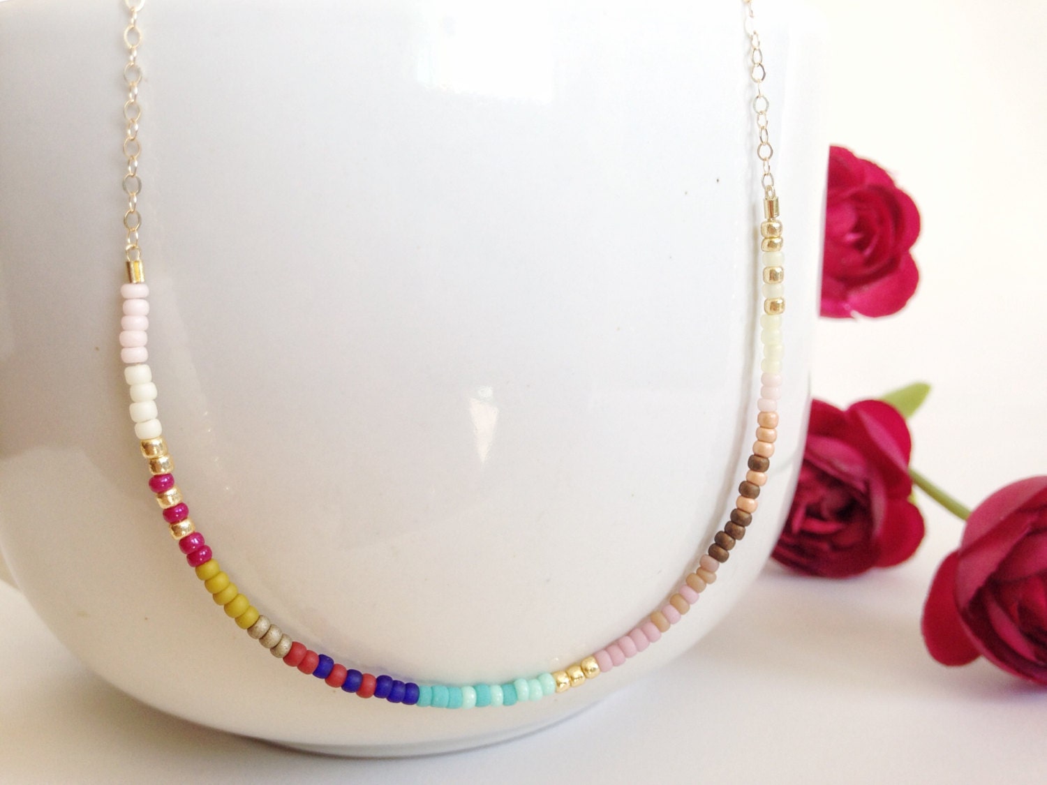 Extra Thin Bead Necklace, Colorful Short Necklace, Simple Modern ...