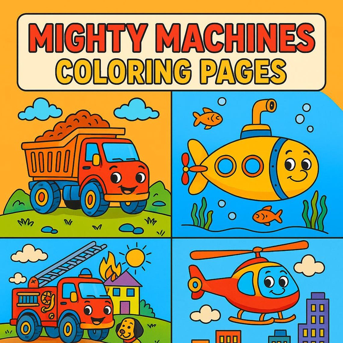 Mighty Machines Coloring Pages - Etsy