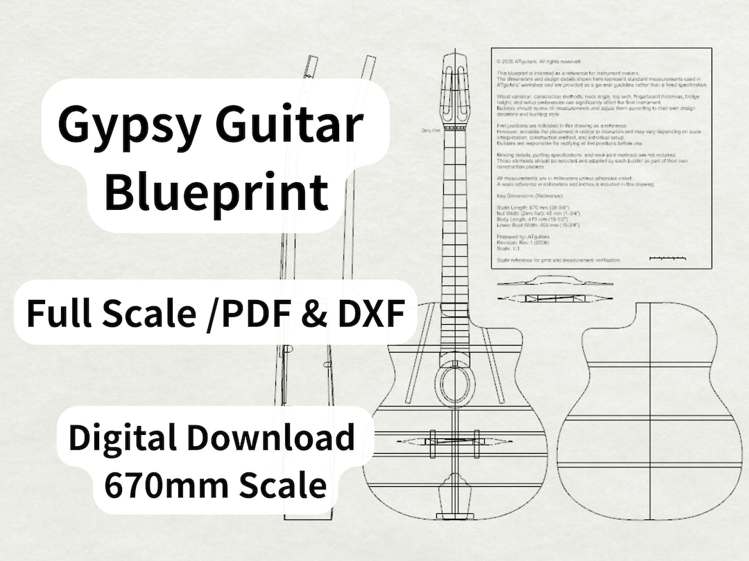 Digital Download Gypsy Jazz Guitar Blueprint Selmer Style 670mm Scale ...