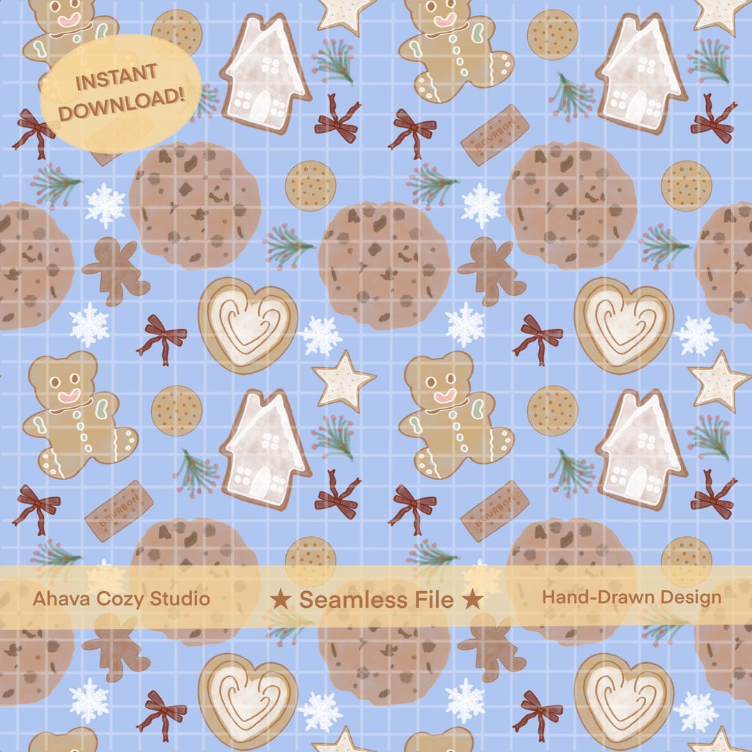 Blue Christmas Cookies Seamless Pattern · Gingerbread Cookie Digital ...