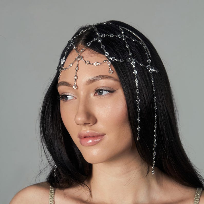 Hair Chain Headpiece With Crystals, Forehead & Temple Draped Jewelry ...