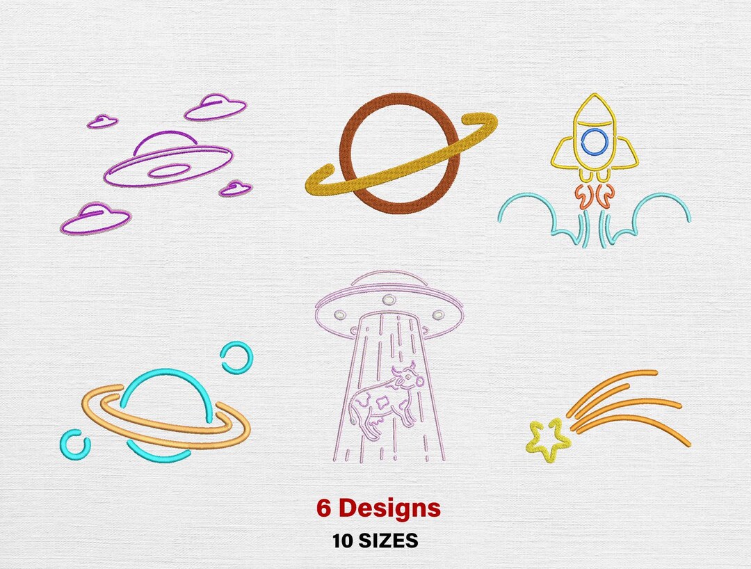 Modern Space Embroidery Designs – UFO, Rocket & Planet Set, Machine ...