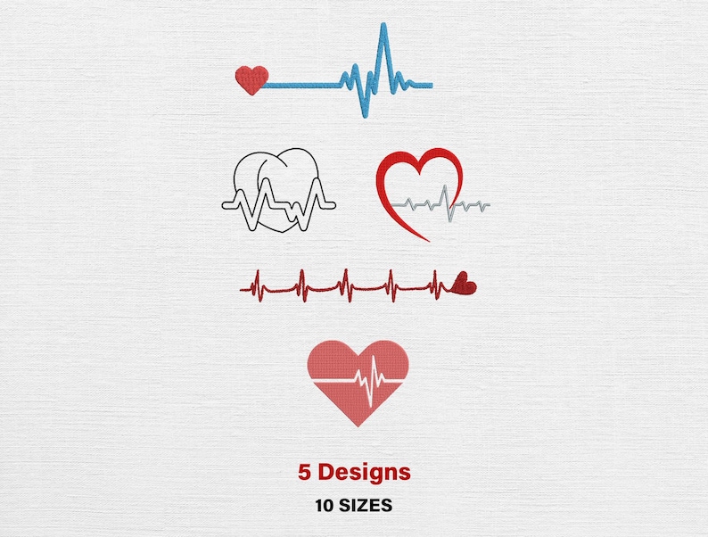 Heart & EKG Line Embroidery Design – Love Heartbeat Sketch, Digital ...